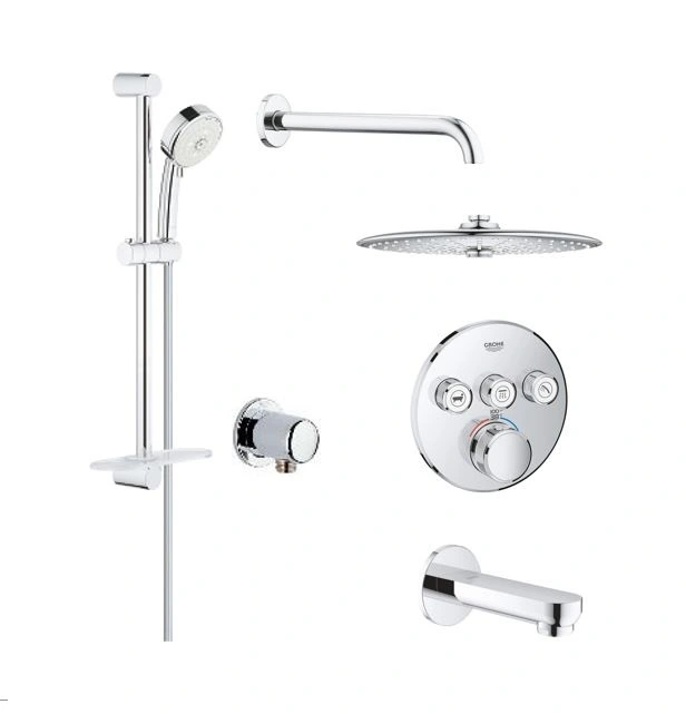 Grohe Round Shower Kit With Tub Spout In Chrome Finish